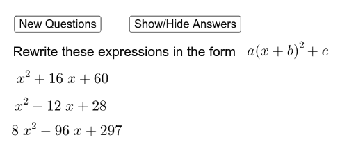 Practice on Completing the square – GeoGebra