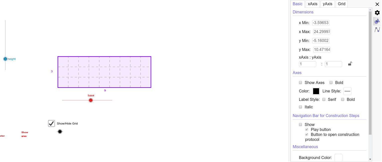 Area of rectangles_unit squares – GeoGebra