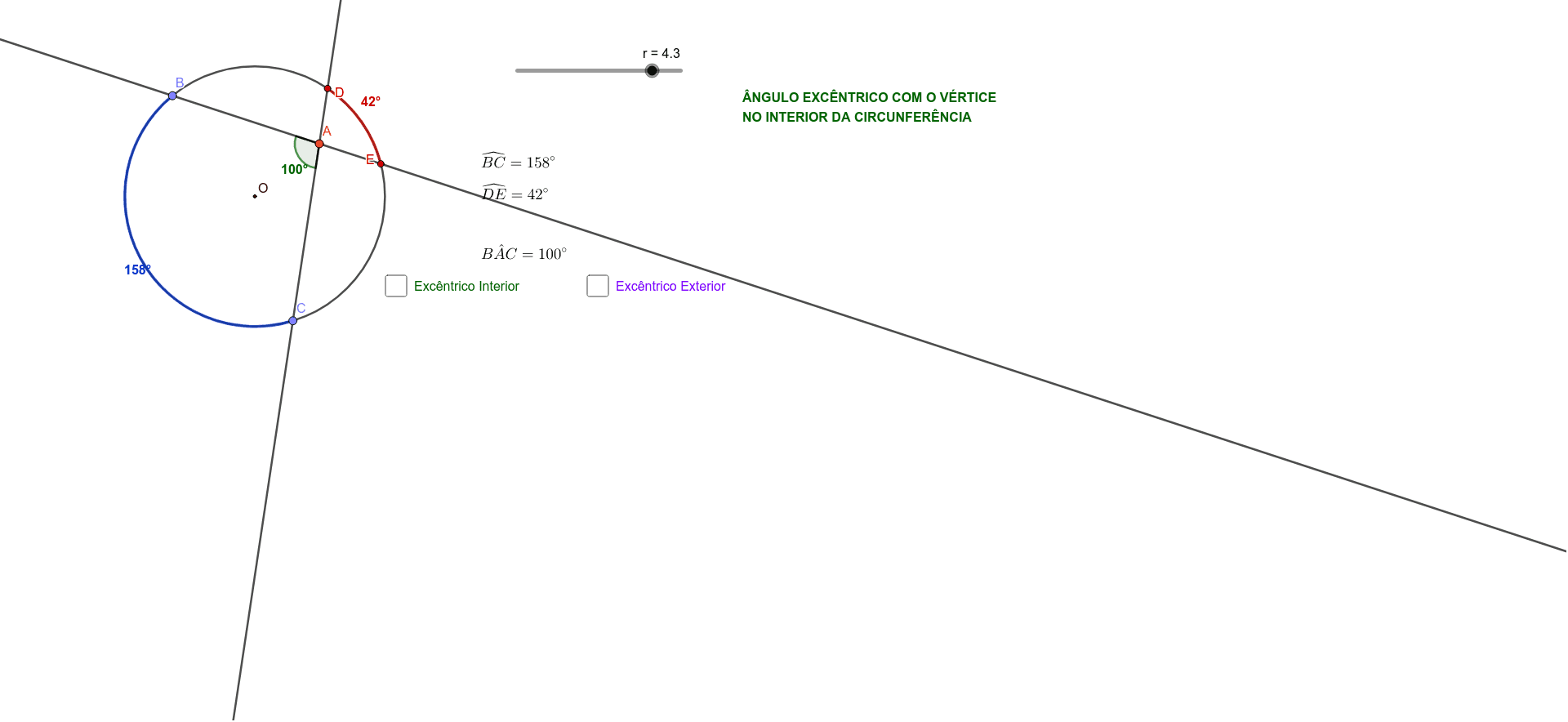 Ângulos excêntricos – GeoGebra