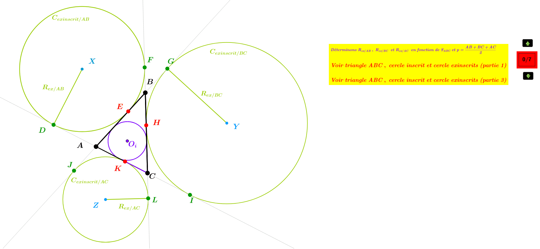 triangle ABC , cercle inscrit et cercles exinscrits (partie 4) – GeoGebra