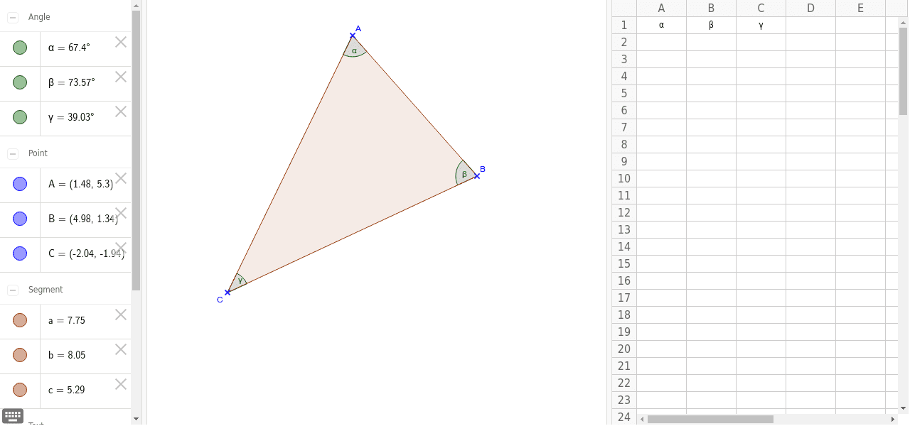 Conjecture de la somme des angles d'un triangle 5ème – GeoGebra