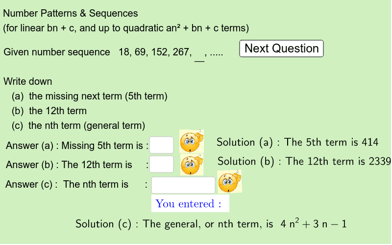 Number Patterns and Sequences Self Assessment Practice – GeoGebra