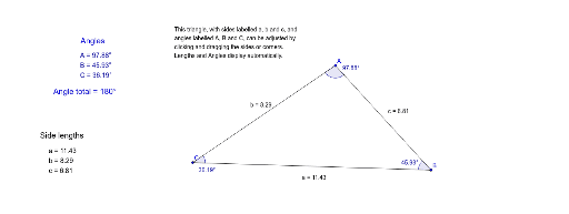 Basic Triangle with adjustable side lengths and angles – GeoGebra