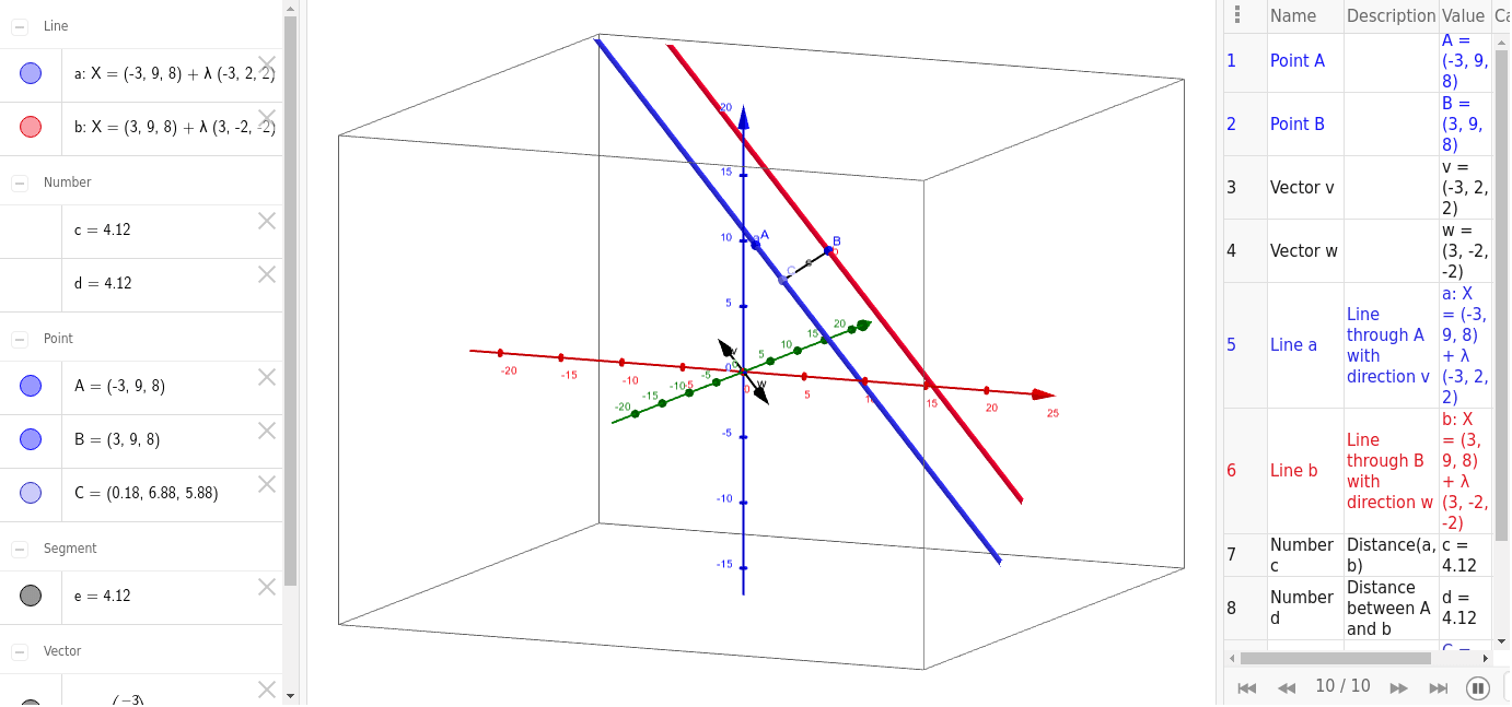 Posición y distancia de dos rectas en el espacio – GeoGebra