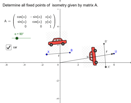 Fixed point of the plane isometry – GeoGebra