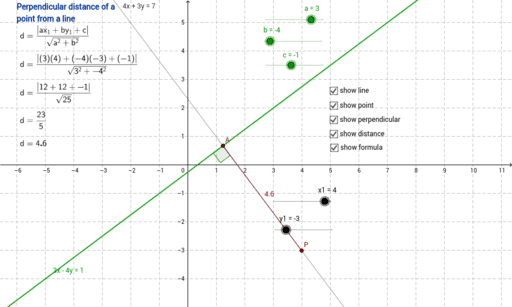 Perpendicular distance of a point from a line – GeoGebra