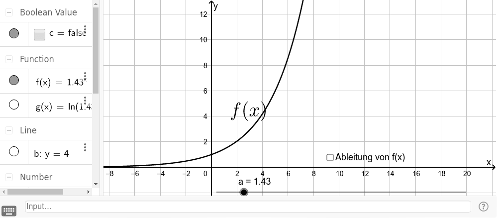 allgemeine Exponentialfunktion und Ableitung – GeoGebra