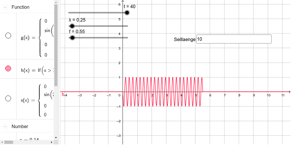 Reflexion einer 1d Welle (freies Ende) – GeoGebra