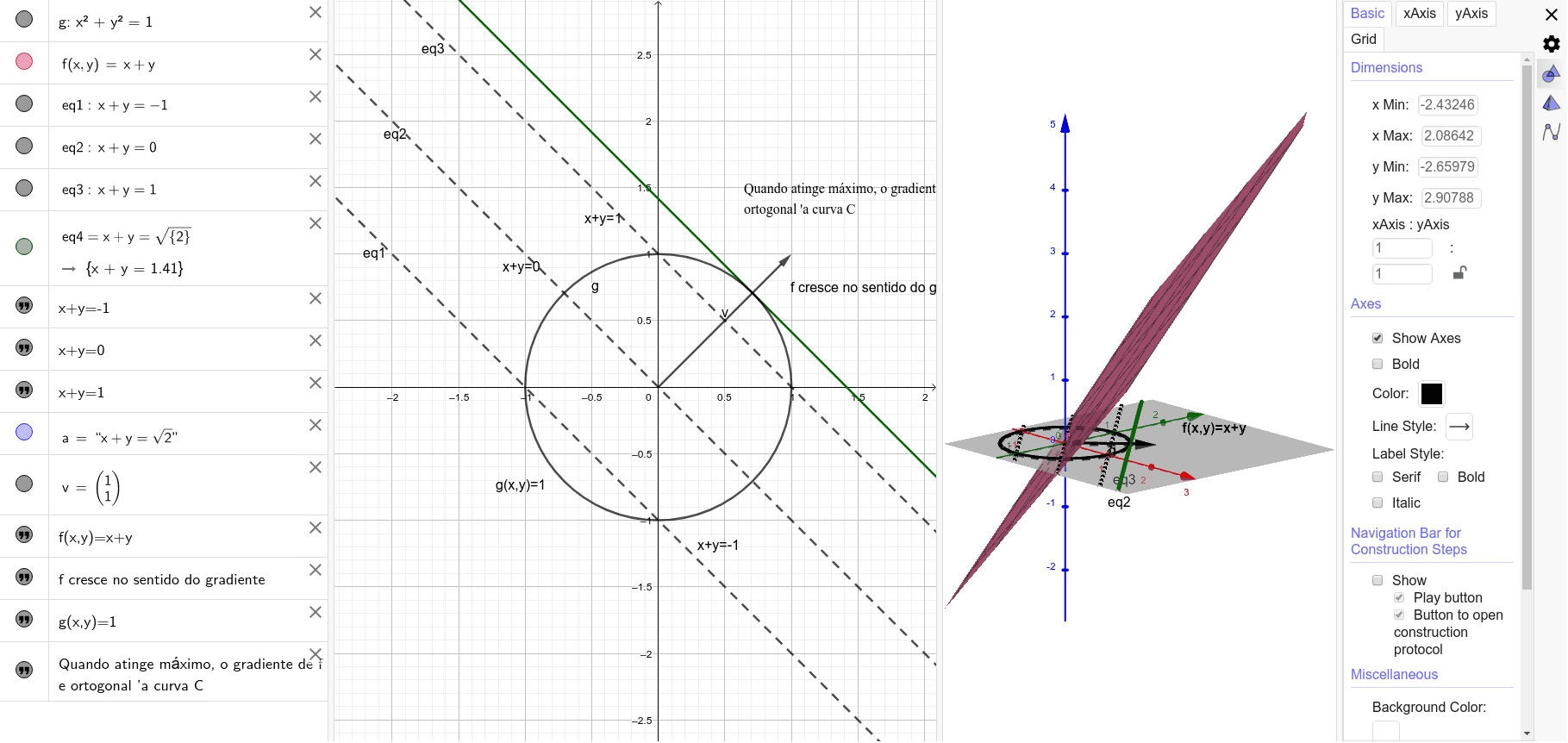 Multiplicadores de Lagrange 02 – GeoGebra