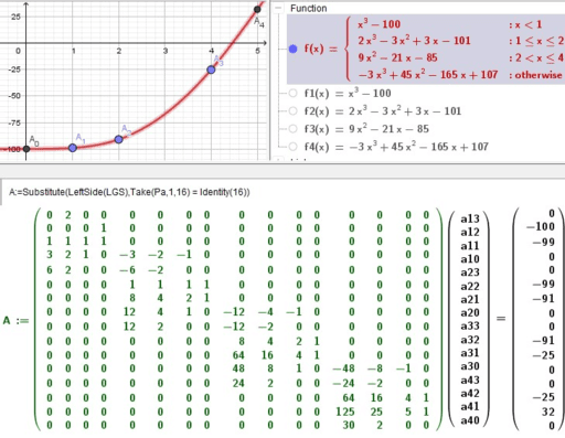 Kubische Splines LGS Matrix – GeoGebra