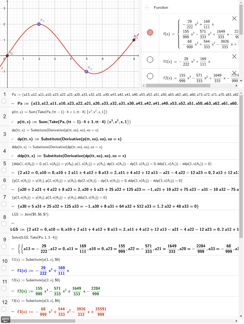 Kubische Splines LGS Matrix – GeoGebra