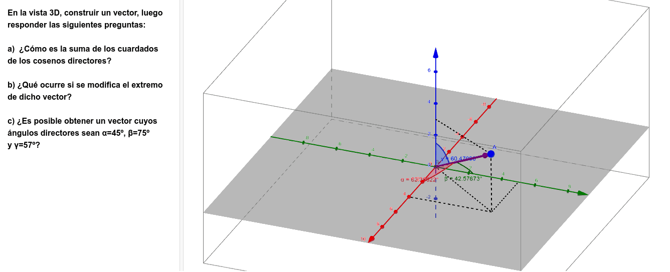 Vectores en R3: ángulos directores – GeoGebra