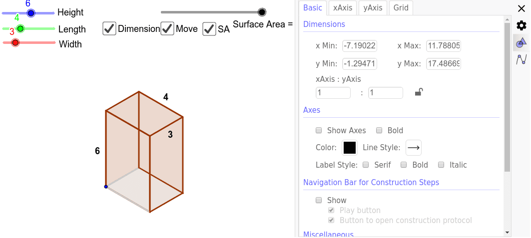 Luas permukaan kuboid – GeoGebra