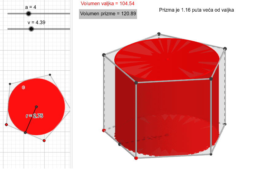 Valjak u pravilnoj peterostranoj prizmi – GeoGebra
