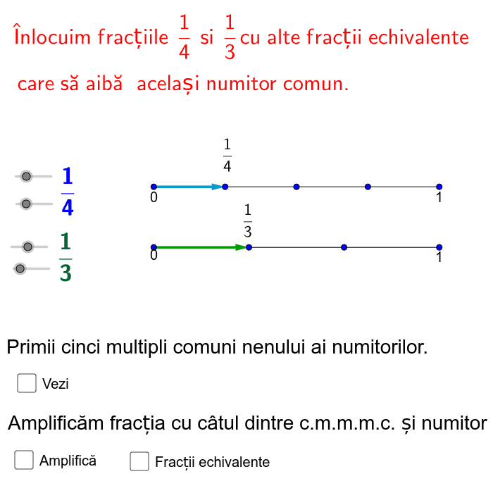 Aducerea fratiilor la acelasi numitor comun – GeoGebra
