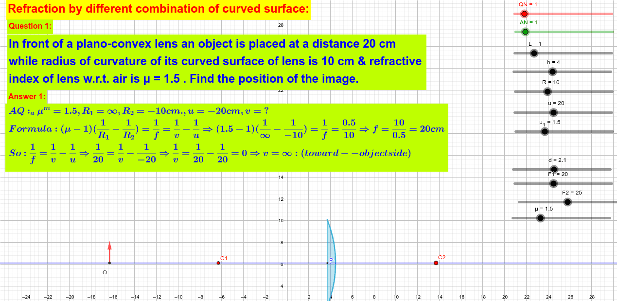 Refraction by different combination of curved surfaces – GeoGebra