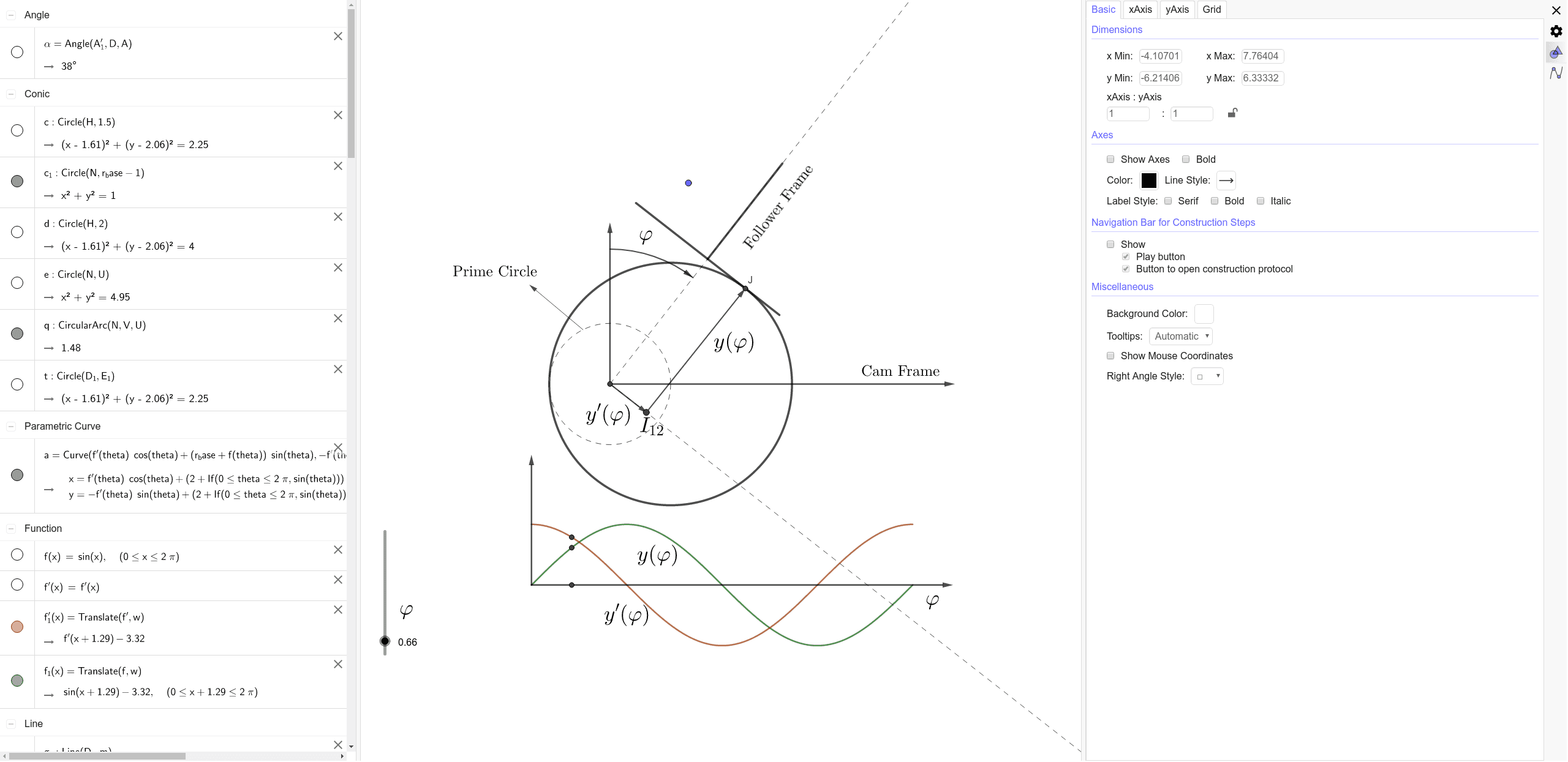 Cam Flat Follower Analytical Design – GeoGebra