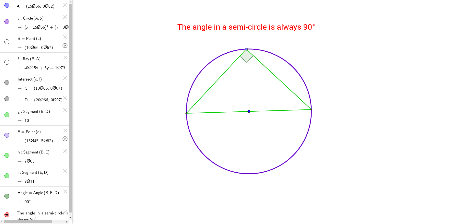 Circle Theorems - Angles in a semi-circle – GeoGebra