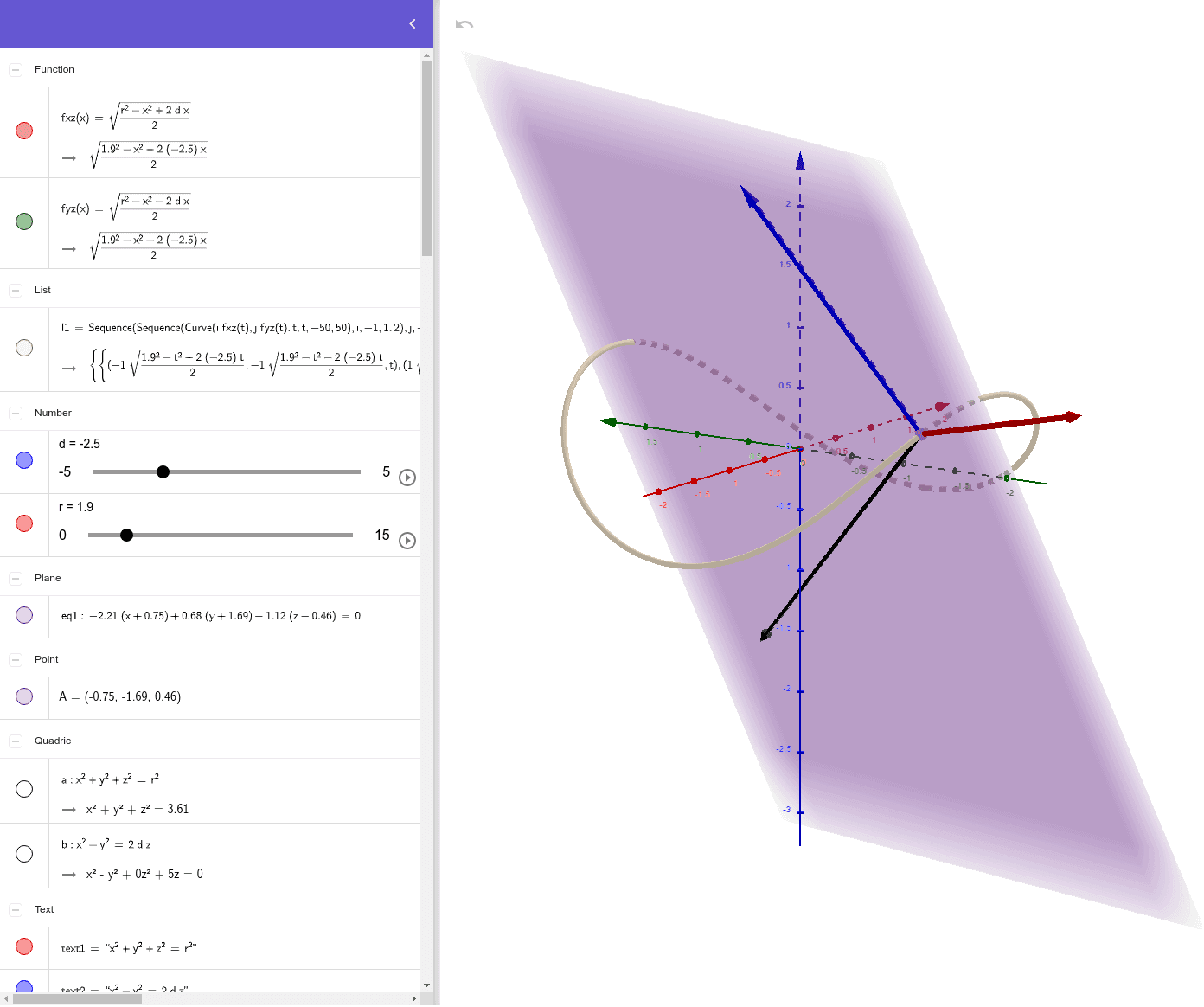 Two constraint intersection w/plane – GeoGebra