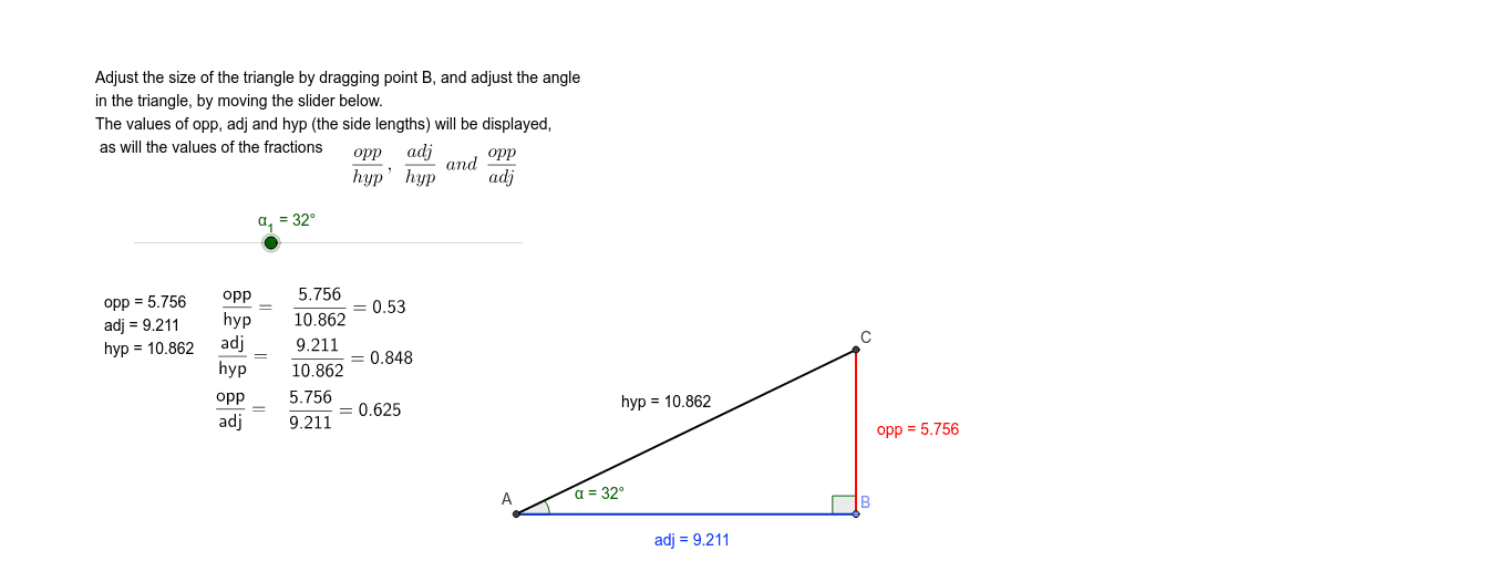 Basic Right Angled Triangle Trig ratios – GeoGebra