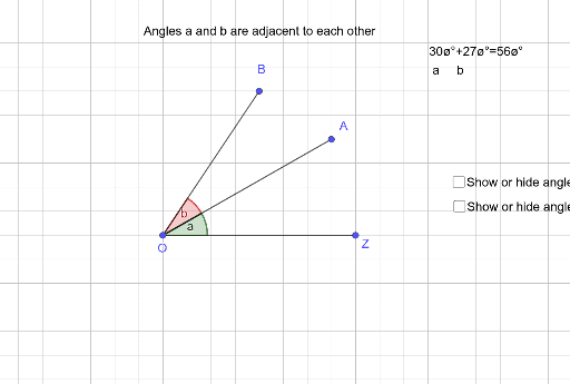 Adj angles + Angles at pt + Vert opp angles – GeoGebra
