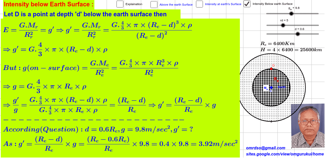 Gravitational Field Intensity due to Earth's Field at different Point ...
