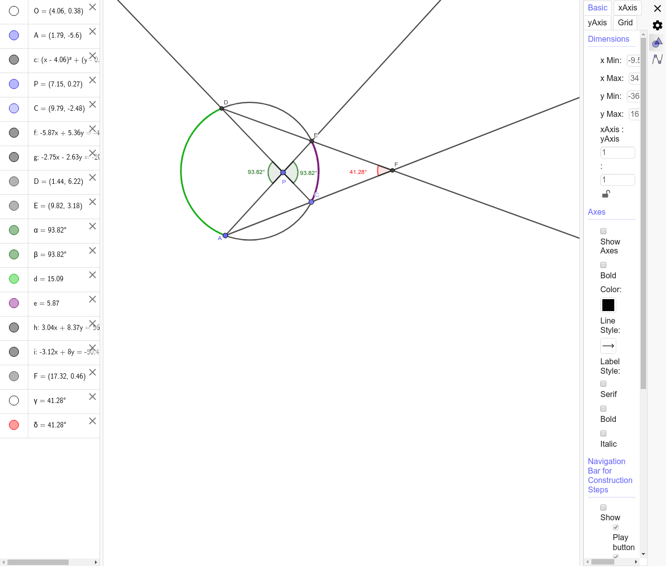 Ângulo excêntrico interior e exterior – GeoGebra