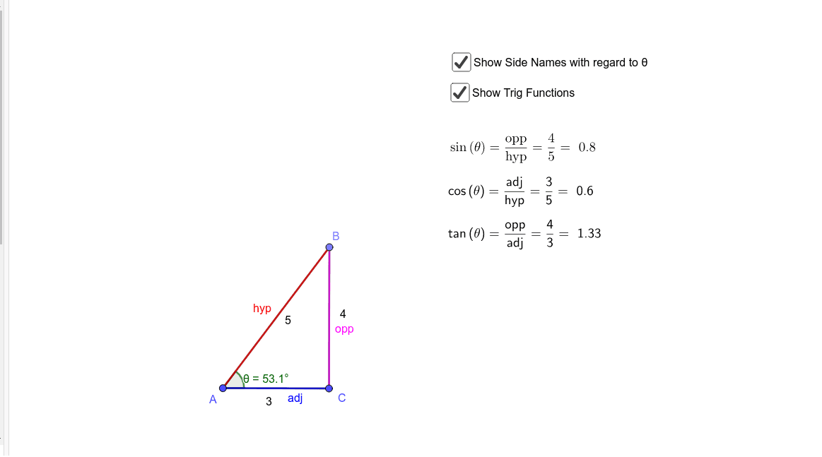 Right Triangle Trig Calculator Side Control GeoGebra