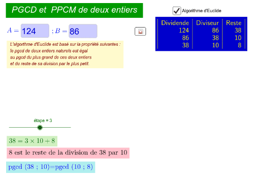 PGCD - PPCM (Algorithme d'Euclide) – GeoGebra