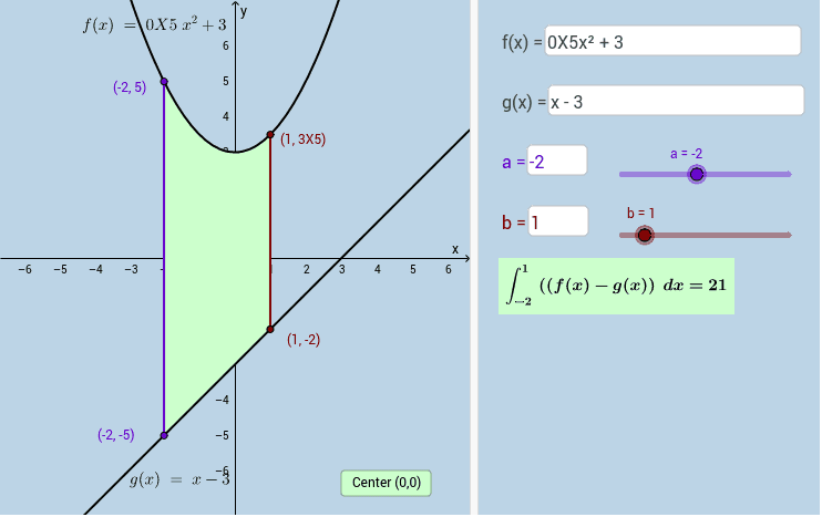 Area Between 2 Curves – GeoGebra