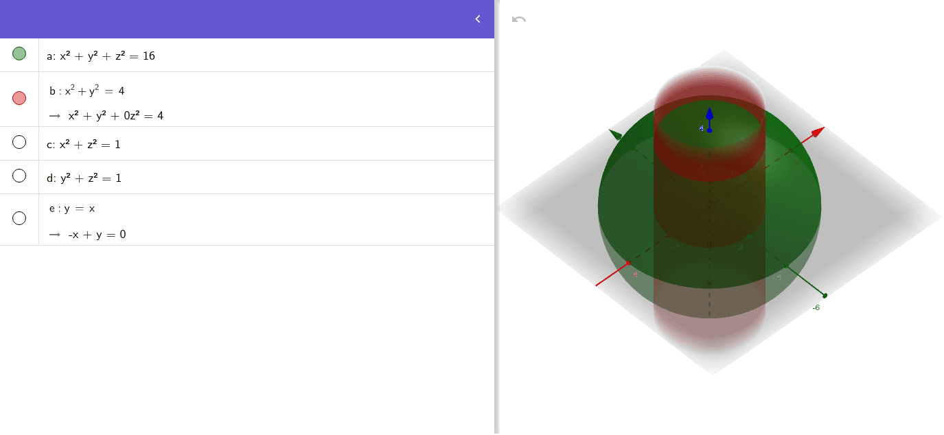 Section 15.3 and 15.5, Sphere/cylinder intersection – GeoGebra