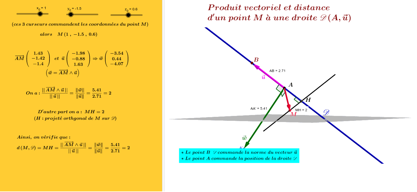 Produit vectoriel: Distance d'un point à une droite – GeoGebra
