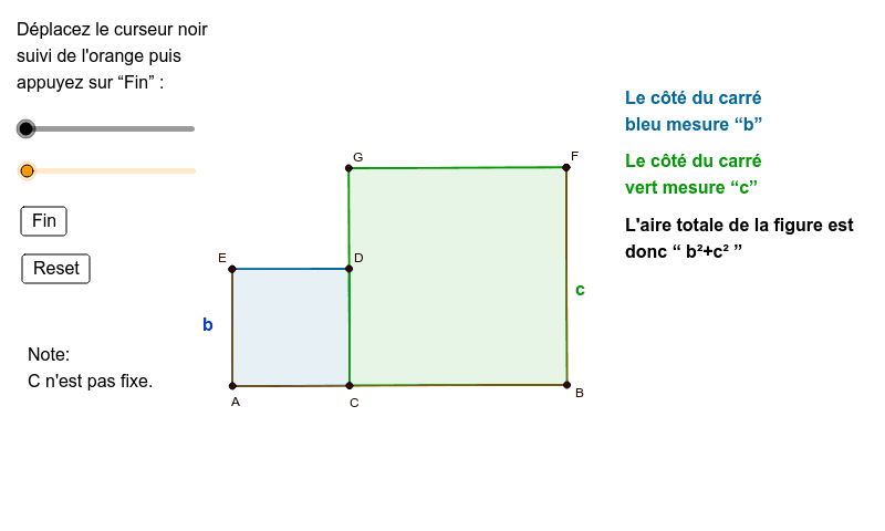 Démonstration du théorème de Pythagore par mouvement – GeoGebra