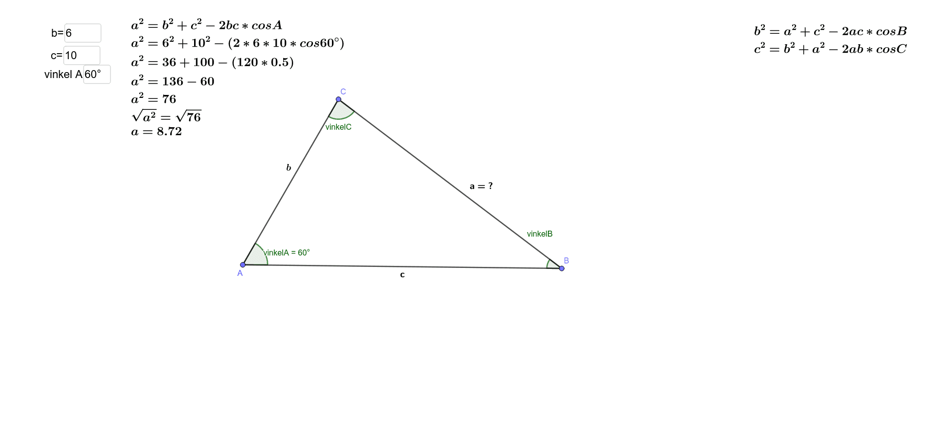 cosinus relation beregning af en side ud fra to side og en vinkel ...