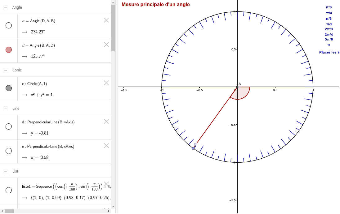 mesure principale angle – GeoGebra