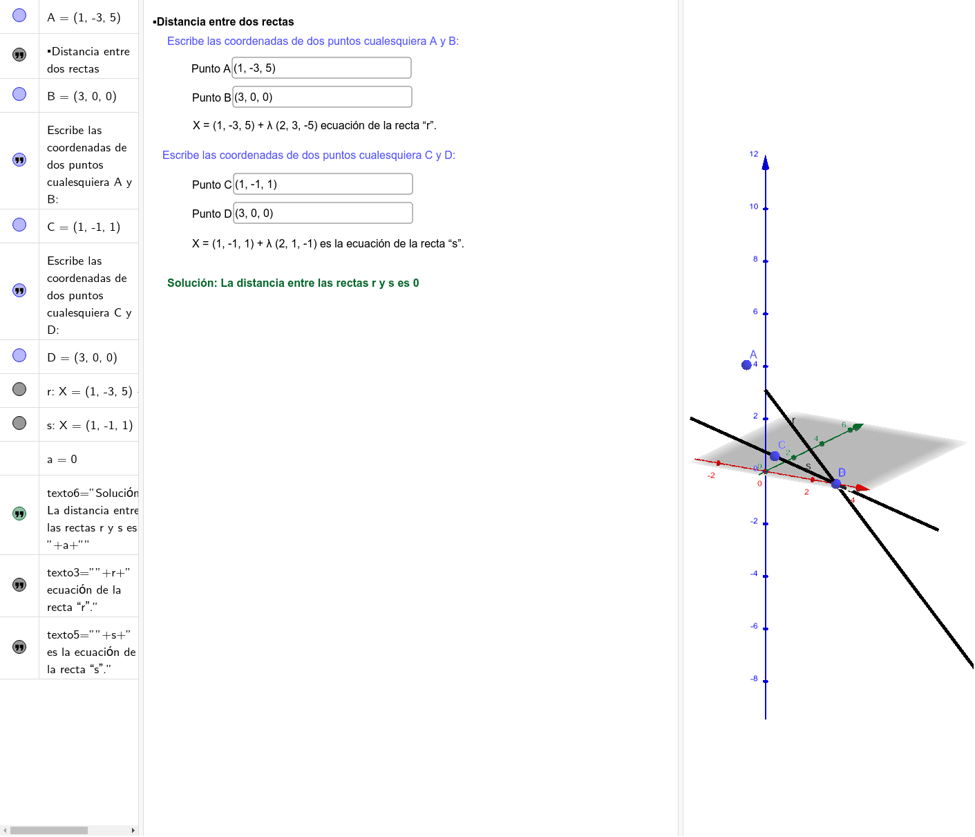 Distancia entre dos rectas – GeoGebra