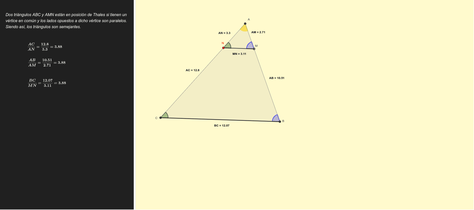 Triángulos en posición de Thales – GeoGebra