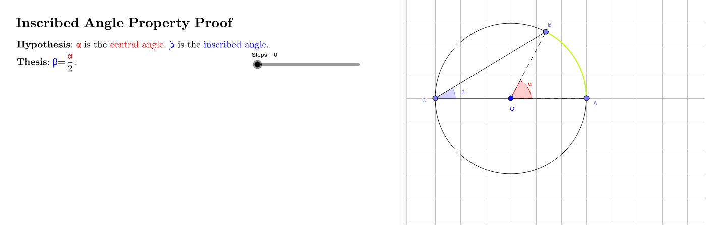 Central Angle, Inscribed Angle, Circular Segment Angle and Arc – GeoGebra