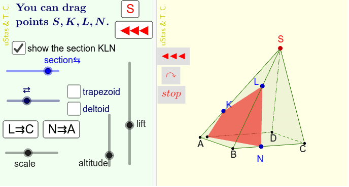 Quadrangular pyramid: all section – GeoGebra