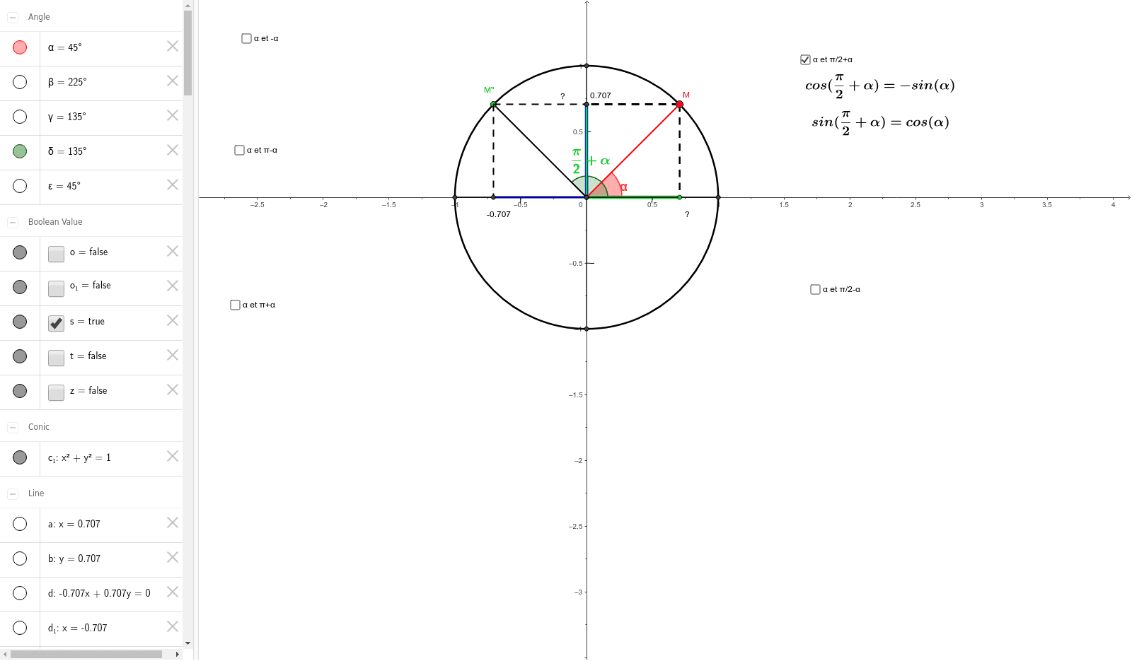 angles associés animation – GeoGebra