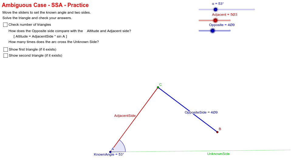 ko Ambiguous Case (SSA) original file by Mark Fowler – GeoGebra