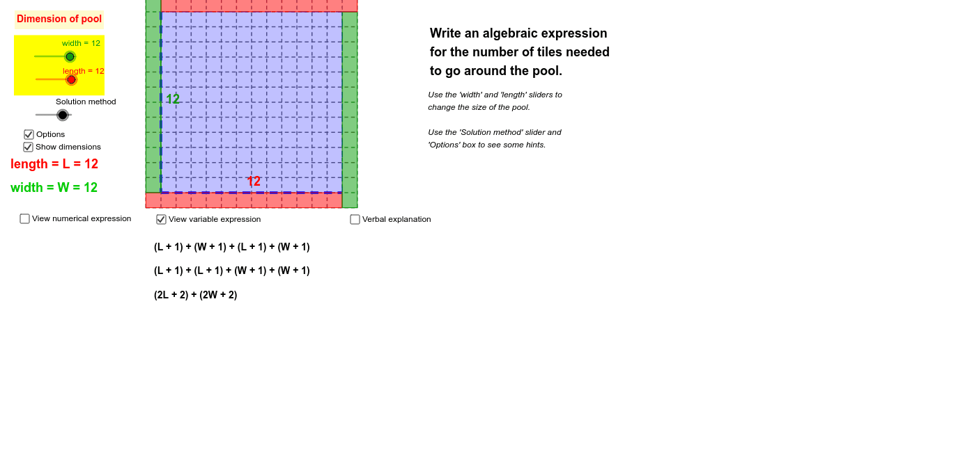 Tiles around a pool – GeoGebra