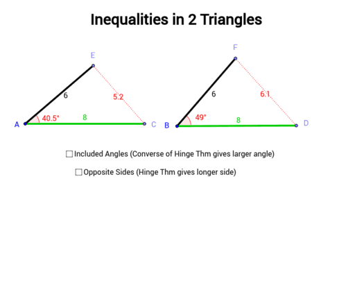 Inequalities in Two Triangles-Hinge Theorem – GeoGebra