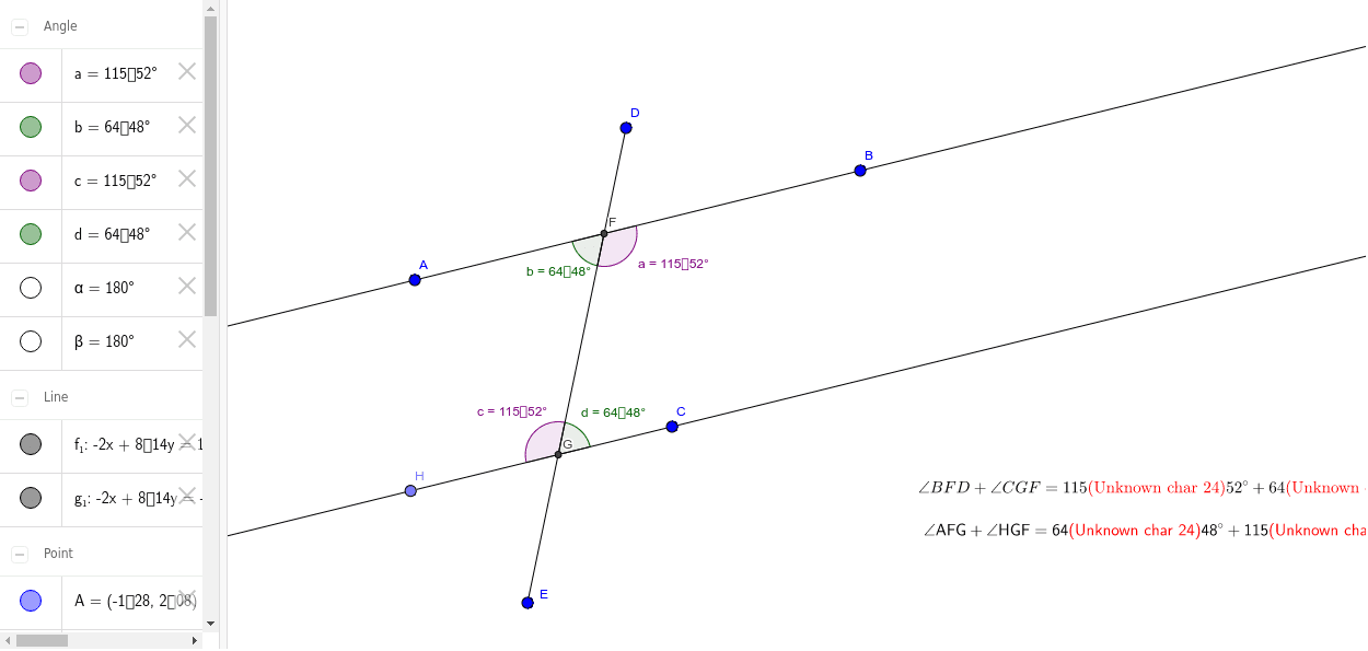 Interior angles on parallel lines – GeoGebra