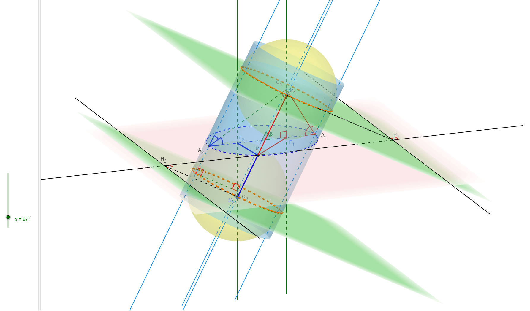 Figure II.4 : projection d'une ellipse selon un cercle – GeoGebra