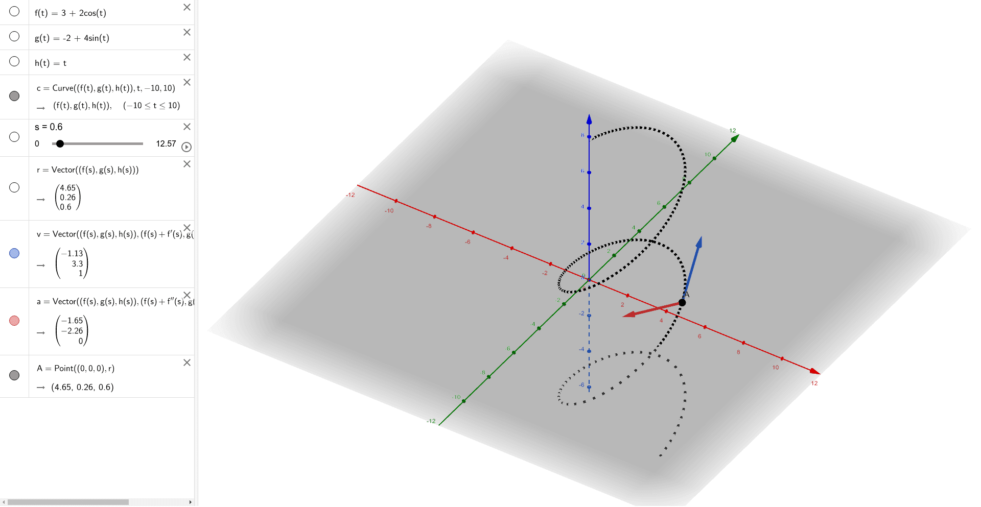 Vector Function Velocity and Acceleration – GeoGebra
