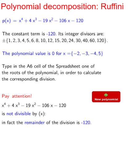 Ruffini - Decomposition of a polynomial (synthetic division) – GeoGebra