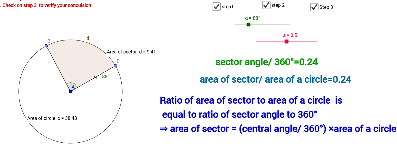 Area Of Sector Formula GeoGebra