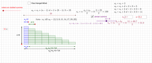 Matematik 5 och 3b aritmetisk talföljd och summa a_n = a_1 + (n-1)*d ...