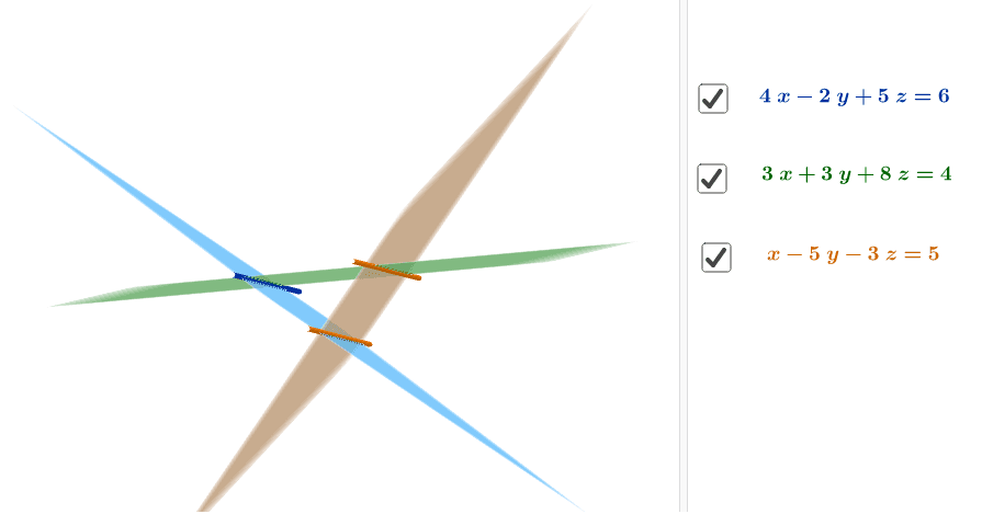 Sistem Persamaan Tiga pemboleh ubah-tiada penyelesian 3 – GeoGebra